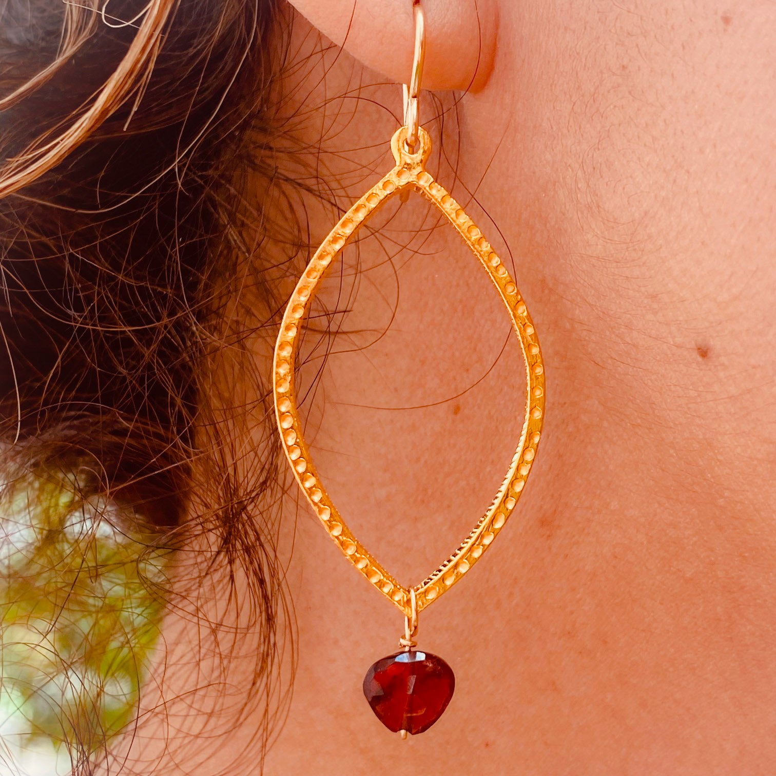 Almond Shape Hoops with Garnets – Lexi Handcrafted Jewelry