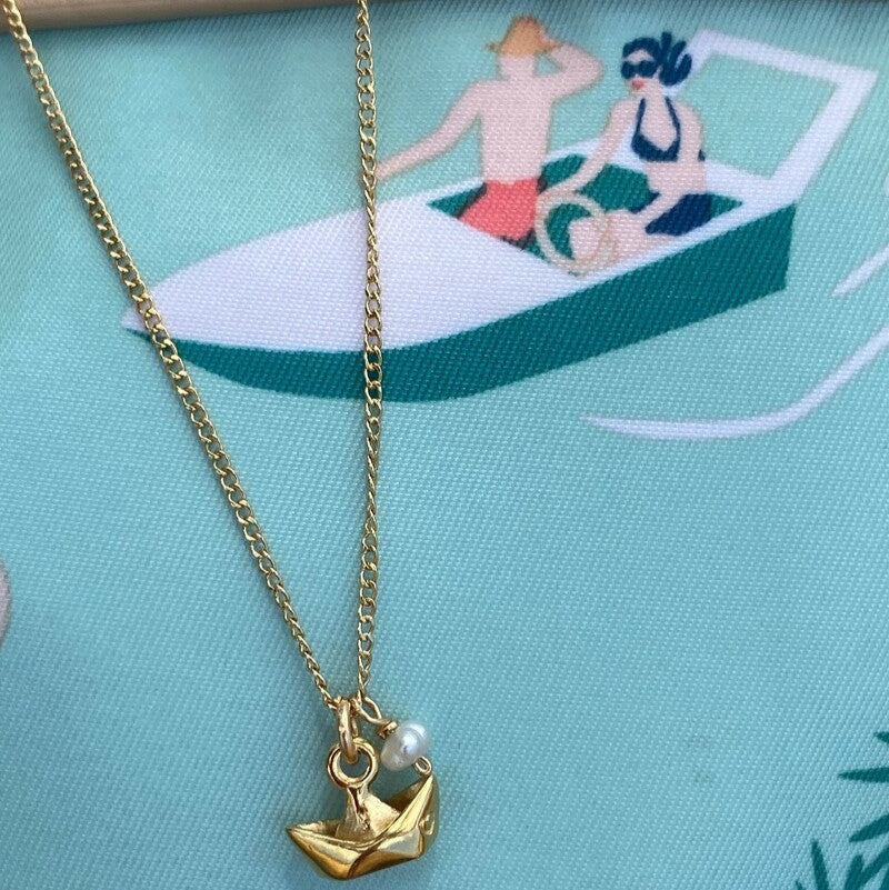 "Paper" Boat Necklace w/tiny Pearl – Lexi Handcrafted Jewelry