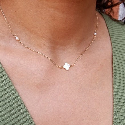 Tiny Clover Choker with Pearls